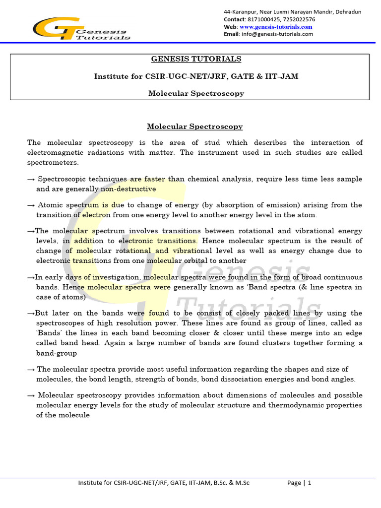 Molecular Spectroscopy Part 1 | PDF | Spectroscopy | Energy Level