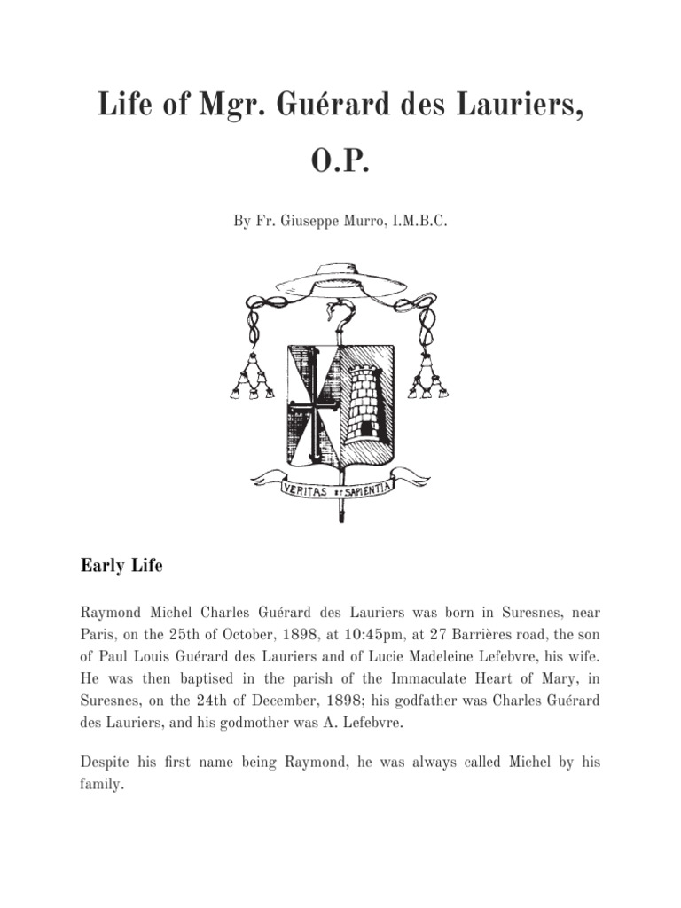 Life of MGR Guerard Des Lauriers OP | PDF | Catholic Church | Second ...
