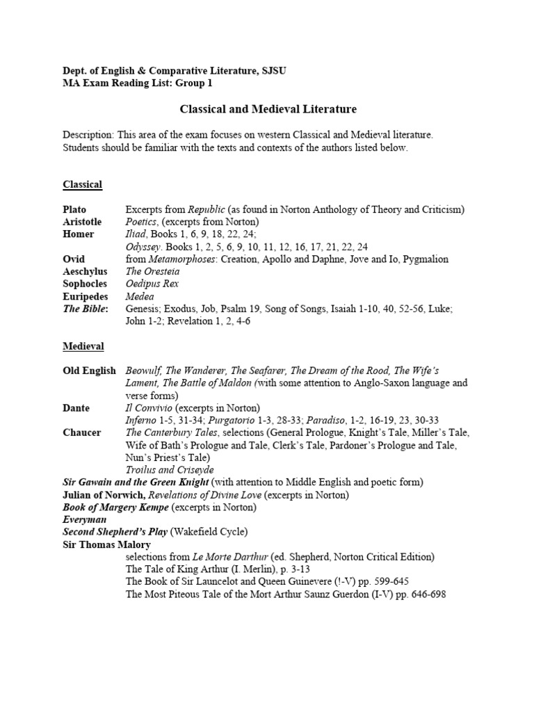 Classical and Medieval Lit | PDF | Divine Comedy | Epic Poetry