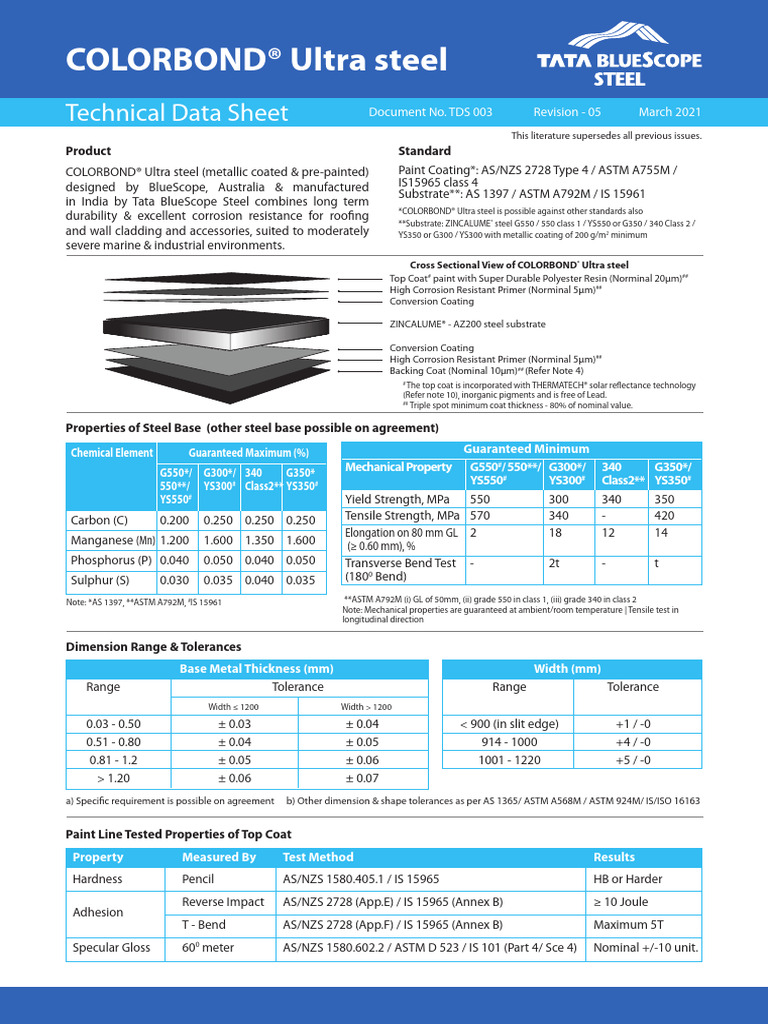 Colorbond Ultra Datasheet New V8 | Download Free PDF | Corrosion | Coating