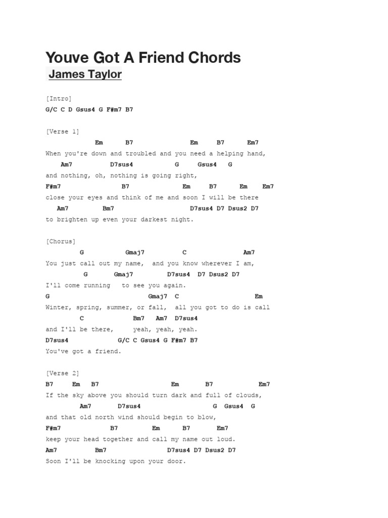 Youve Got A Friend Chords | PDF | Song Structure | Songs