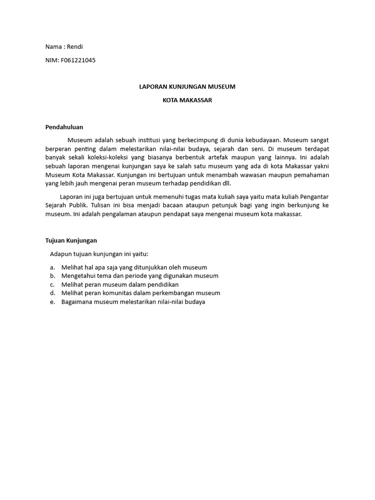 Laporan Kunjungan Museum Kota | PDF | Ilmu Sosial