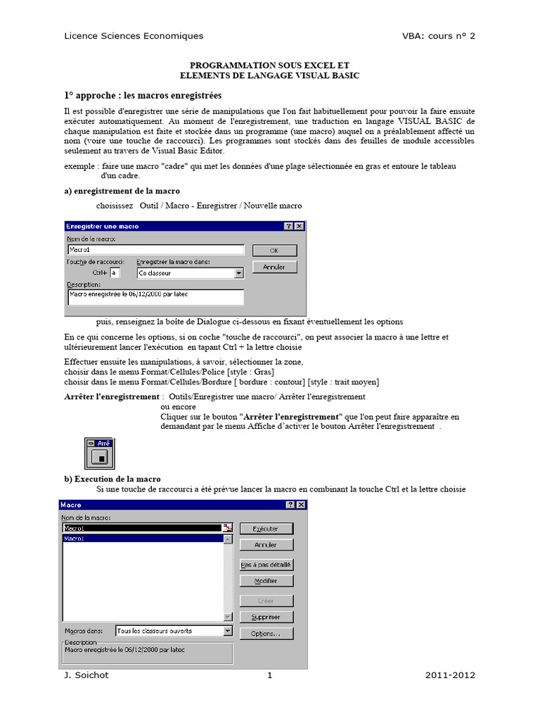 L3-2011 Excel Cours 2 Vba | PDF | Visual Basic for Applications | Microsoft Excel