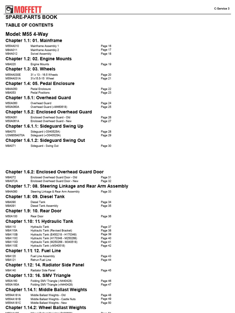 Moffett M55 Parts and Service Manual | PDF | Brake | Pump