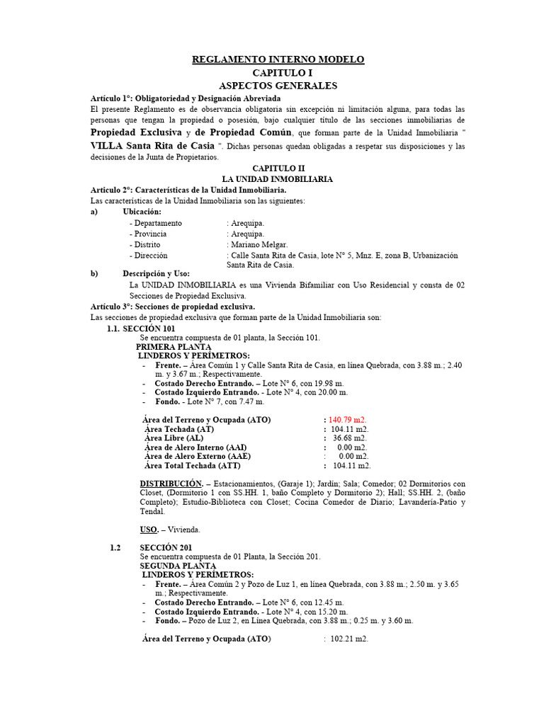 Reglamento Interno | PDF | Propiedad | Regulación
