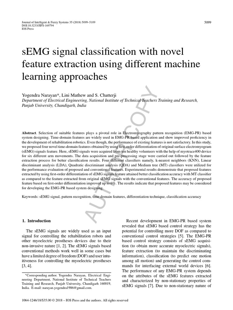 SEMG Signal Classification Using Novel Features | PDF | Anatomical Terms Of Motion ...
