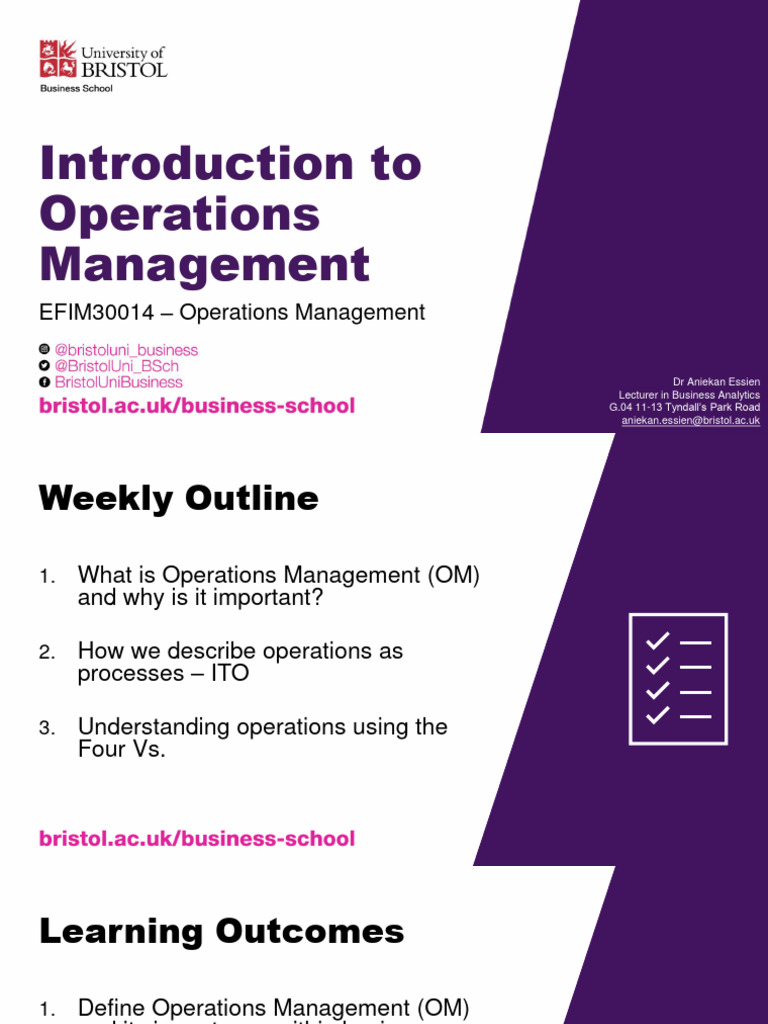 Operations Management Week 1 Unit Introduction Pdf Operations Management Business Process