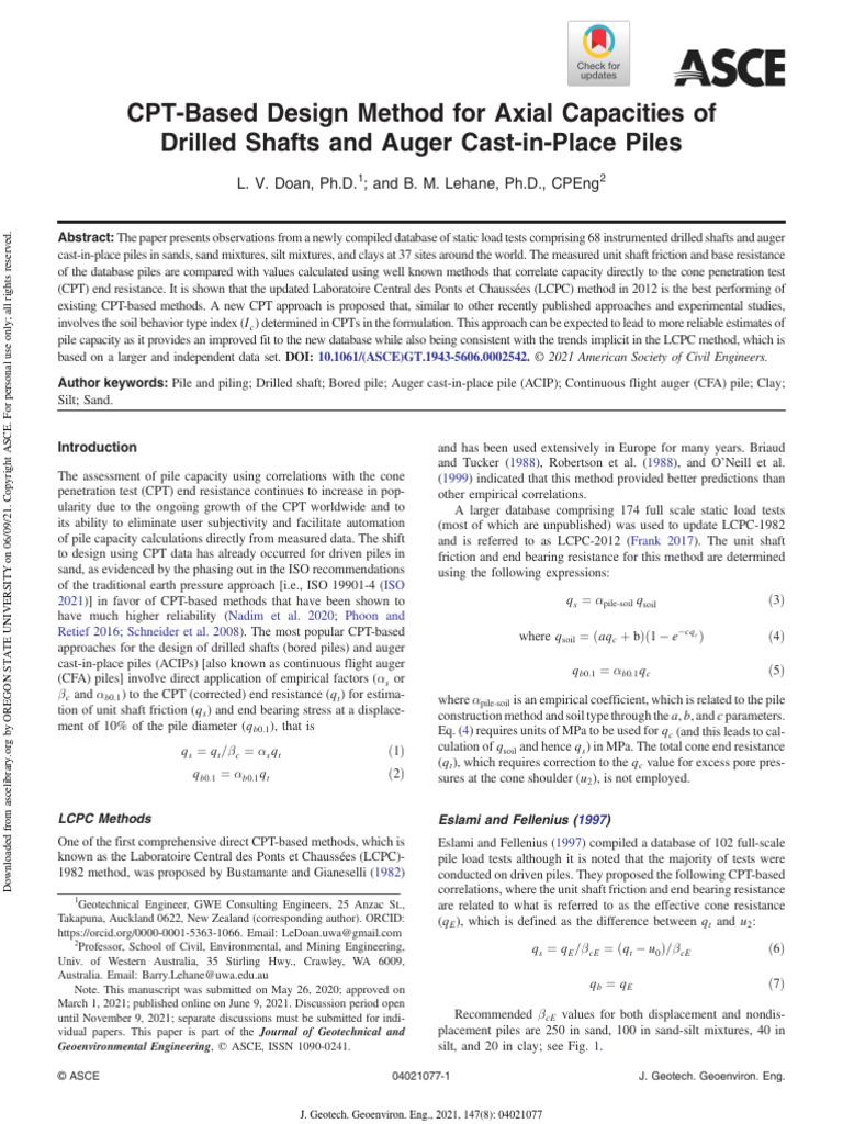 Doan & Lehane - 2021 - CPT-Based Design Method For Axial Capacities of D... | PDF | Deep ...