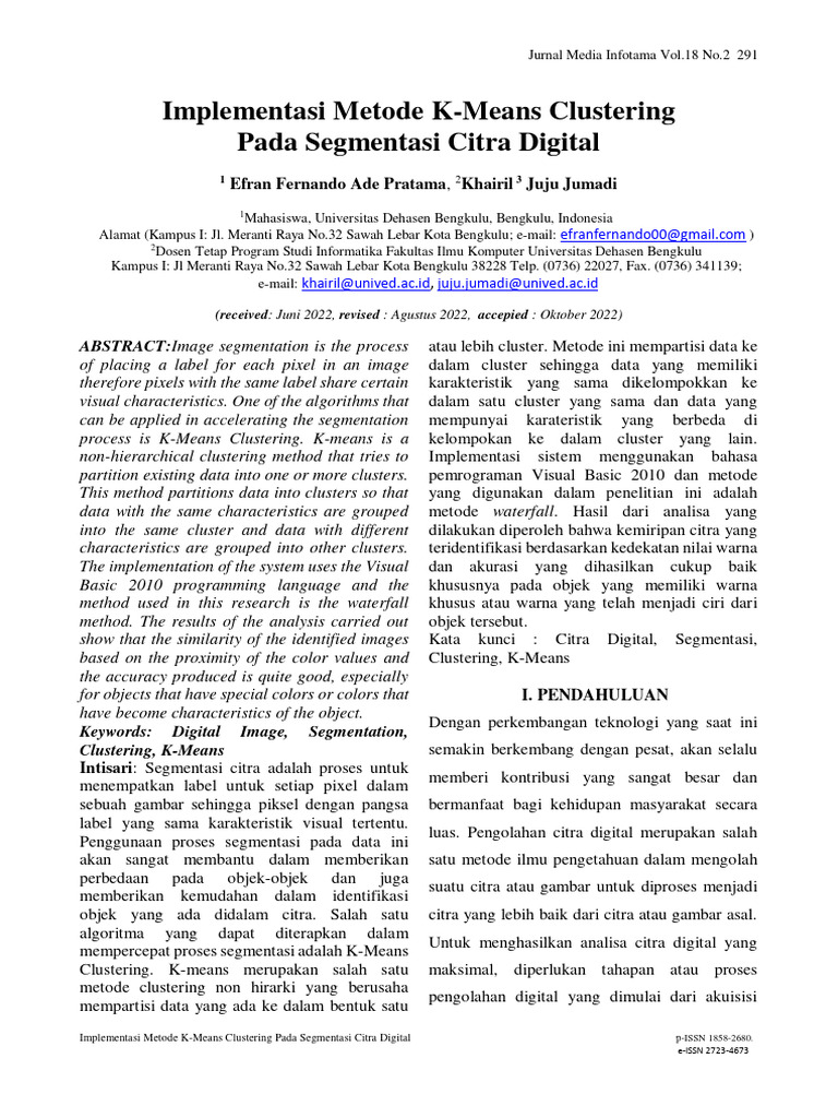 J4 Implementasi Metode K-Means Clustering Pada Segmentasi Citra Digital | PDF