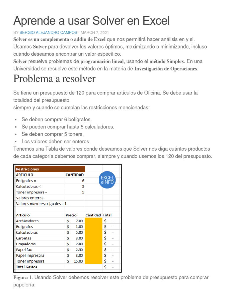 Aprende A Usar Solver en Excel | PDF