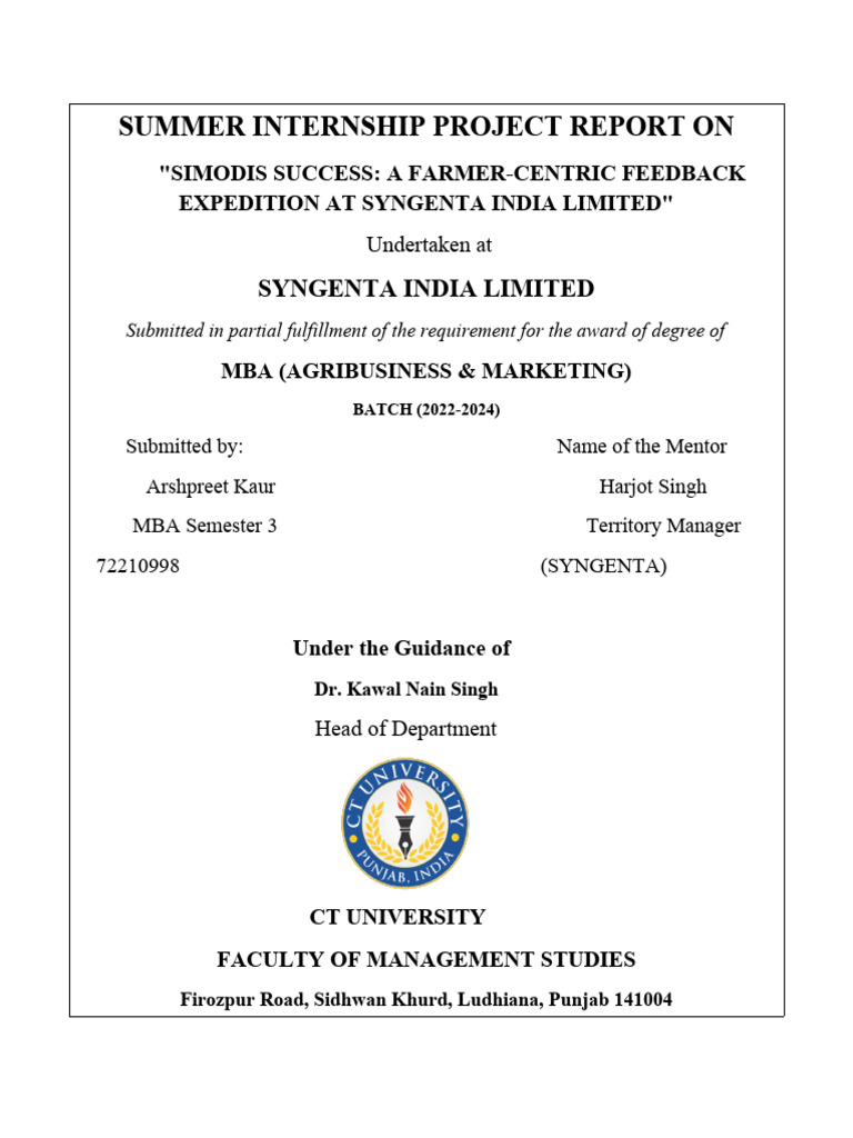 Summer Internship Project Report | PDF | Agriculture | Pesticide