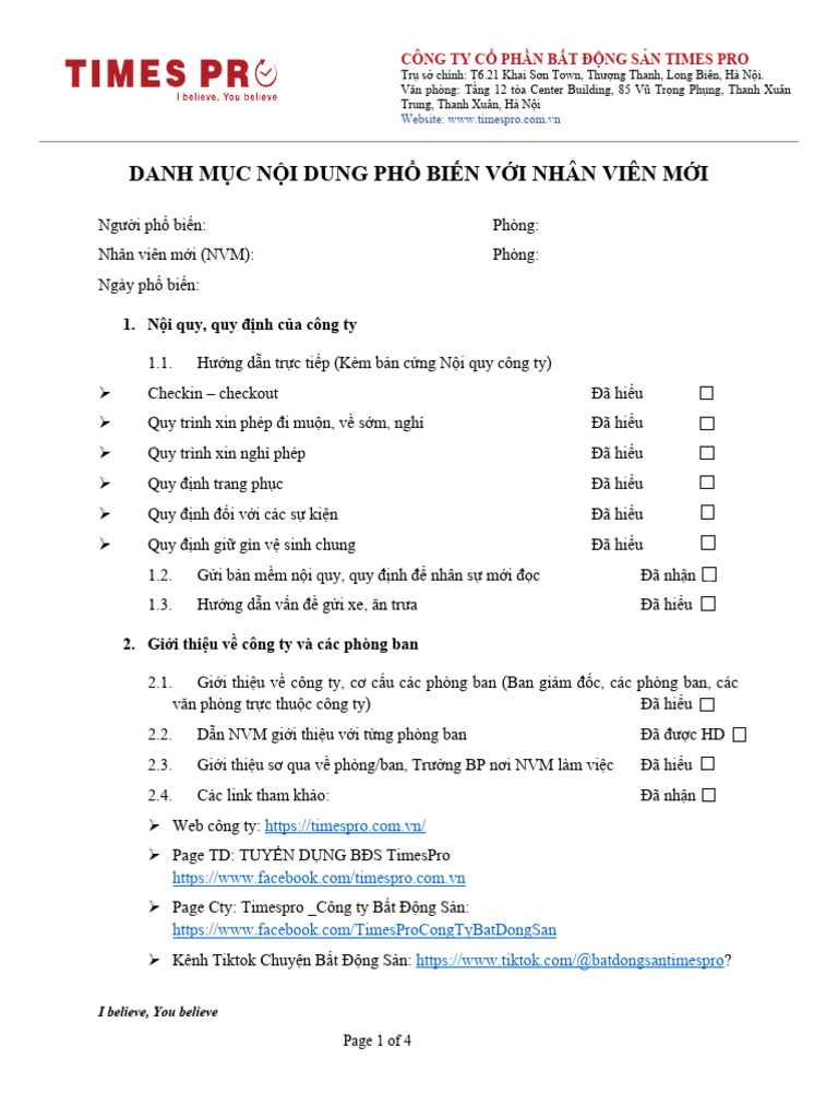 Sale - DANH M C N I DUNG TRAO Đ I V I NHÂN VIÊN M I | PDF