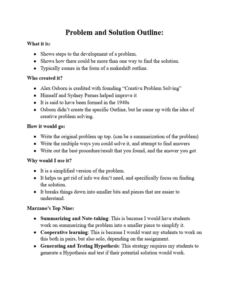 Problem and Solution Outline Handout | PDF