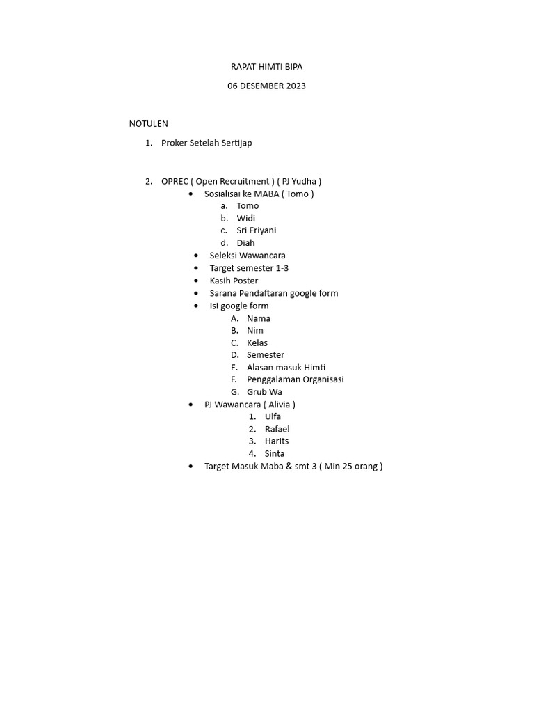 Rapat Himti Bipa 3-12-2023 | PDF