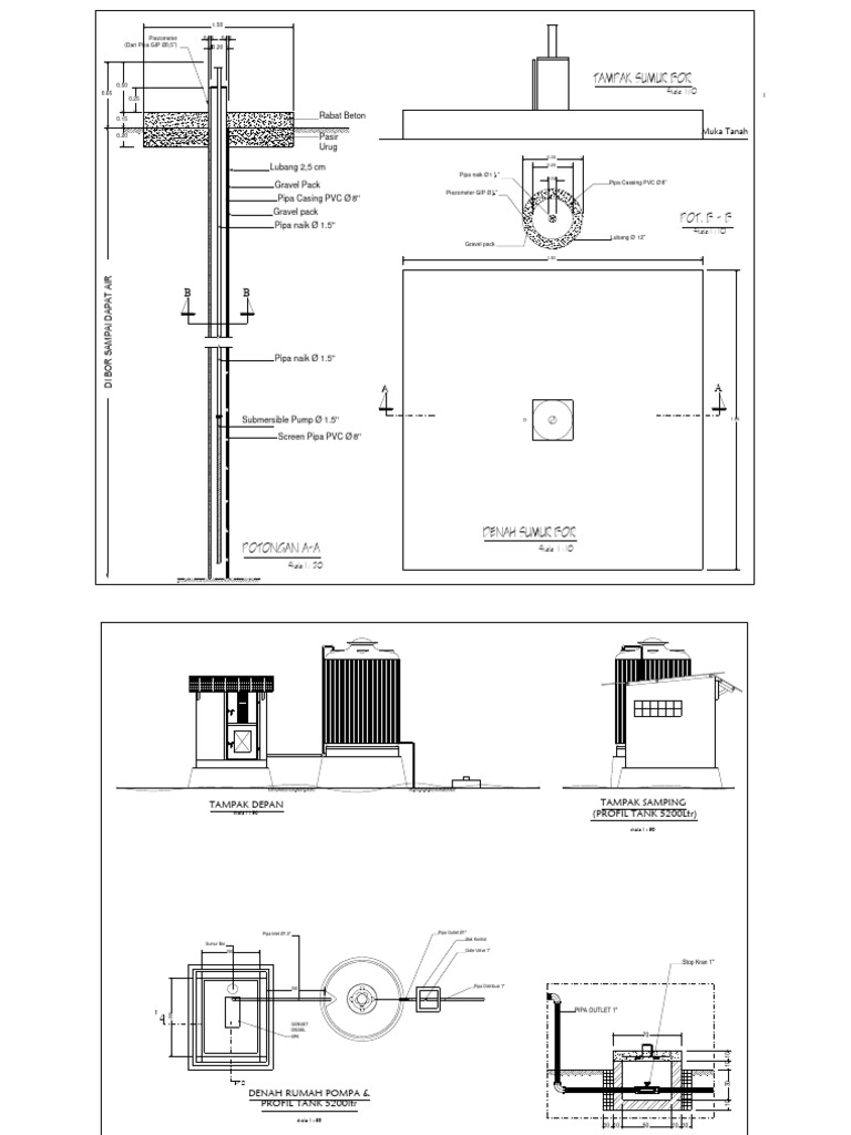 Denah dan Detail Konstruksi Sumur Bor | PDF