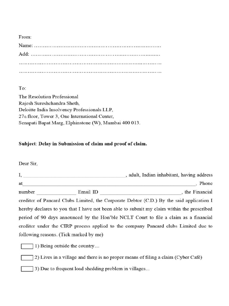Pan Club Delay Form | PDF
