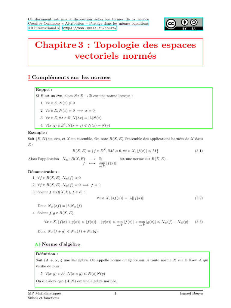 Topologie des Espaces Vectoriels Normés | PDF | Distance | Scalaire ...