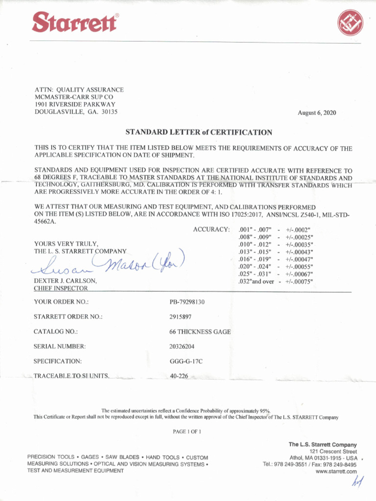 GST-131 Feeler Gage Certificate | PDF