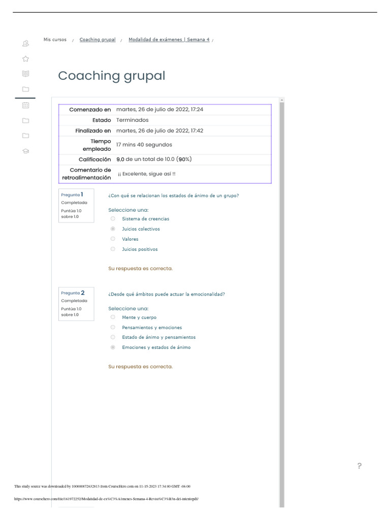 Modalidad de Ex Menes Semana 4 Revisi N Del Intento PDF | PDF | Ciencias del comportamiento ...