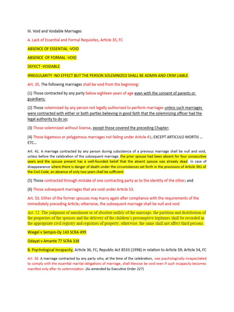 Void and Voidable | PDF | Annulment | Marriage