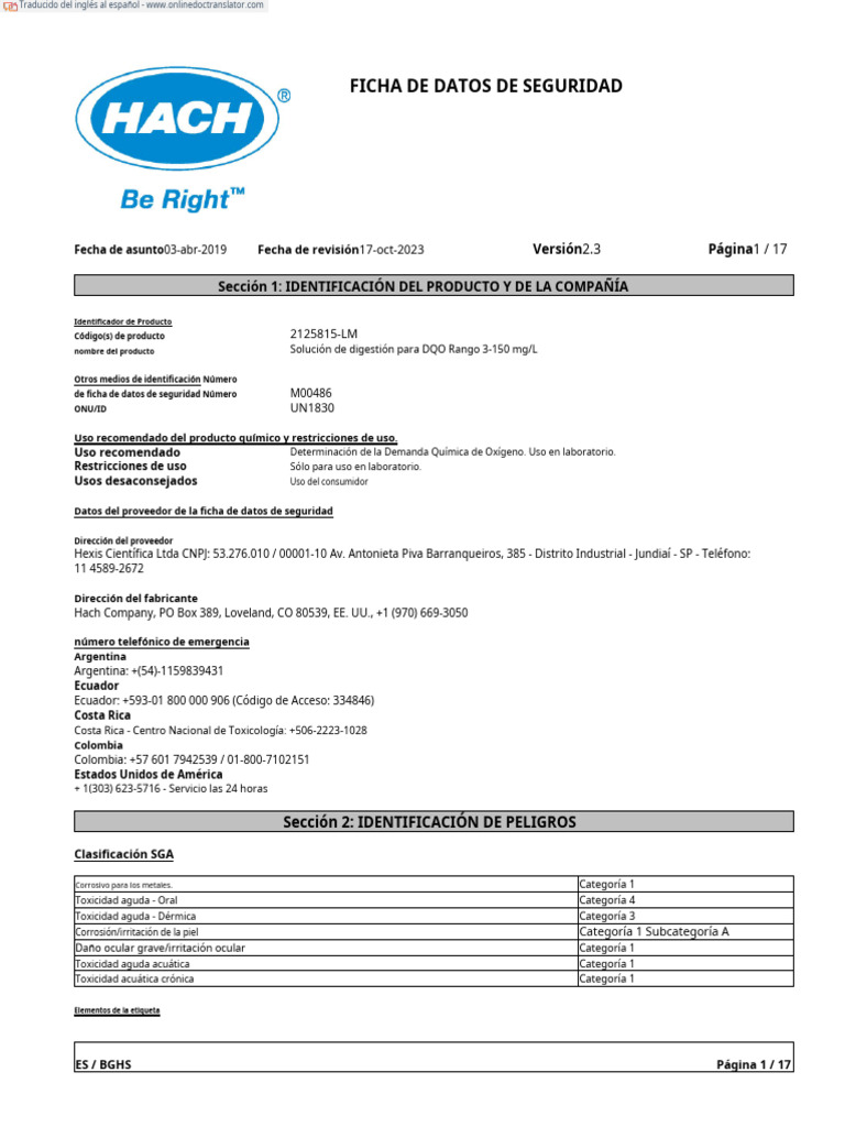 XM - XELINC - HACH - HS - DQO BAJO RANGO - Español | PDF | Materiales ...
