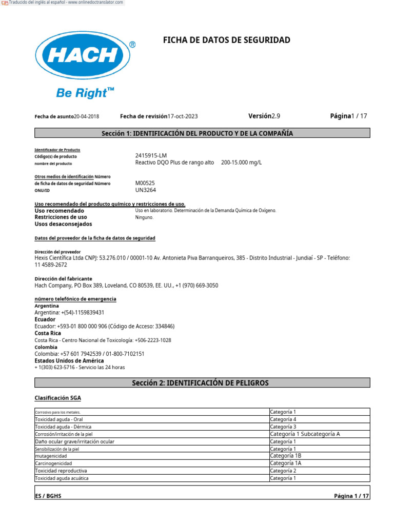 XM_XELINC_HACH_HS_DQO ALTO RANGO _Español | PDF | Quemar | Especialidades Medicas