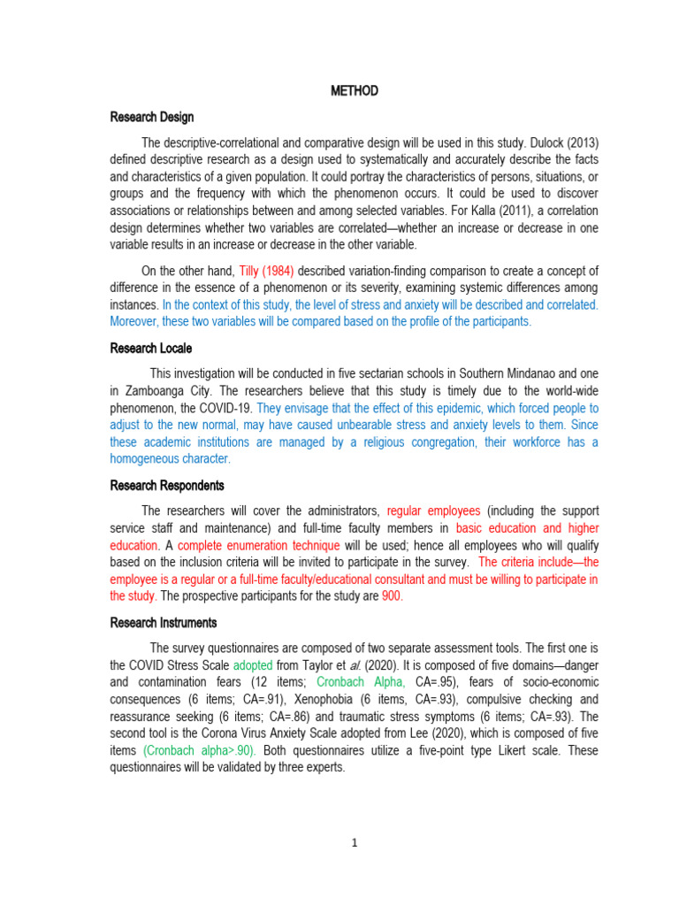 Sample Method Section | PDF | Anxiety Disorder | Chronic Condition