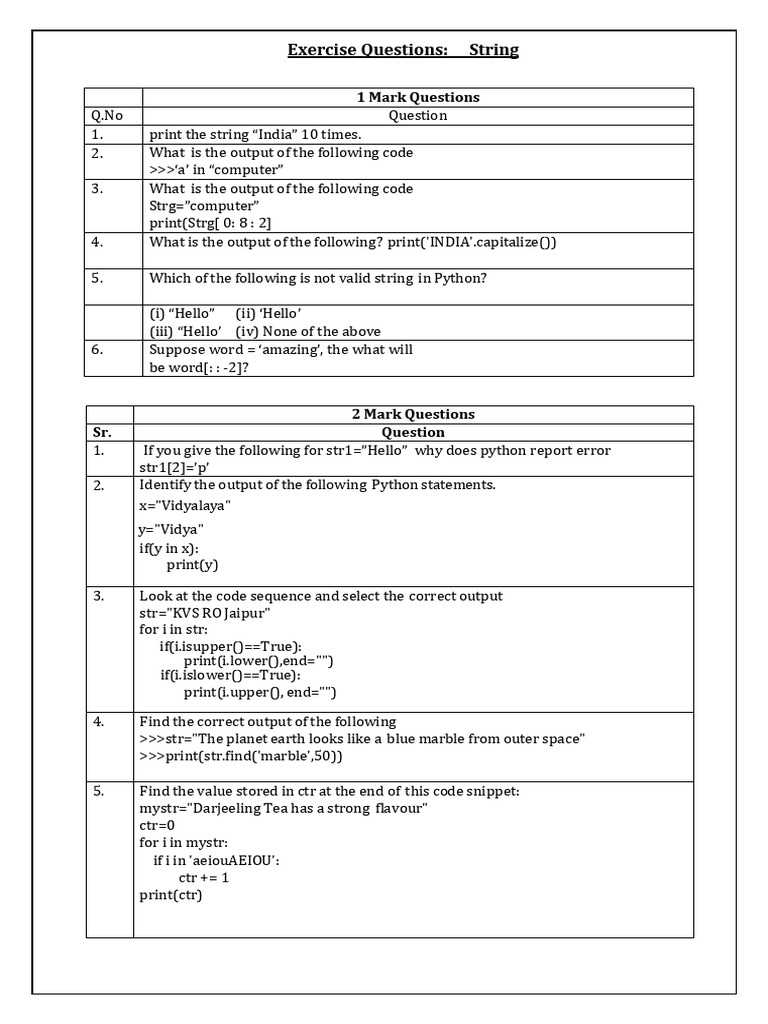 Exercise Questions-String 231001 212451 | PDF | String (Computer ... Exercise Questions-String 231001 212451 | PDF | String (Computer ...