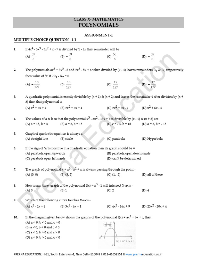Math Polynomials Assignment 1 1 | PDF | Quadratic Equation | Analytic ...