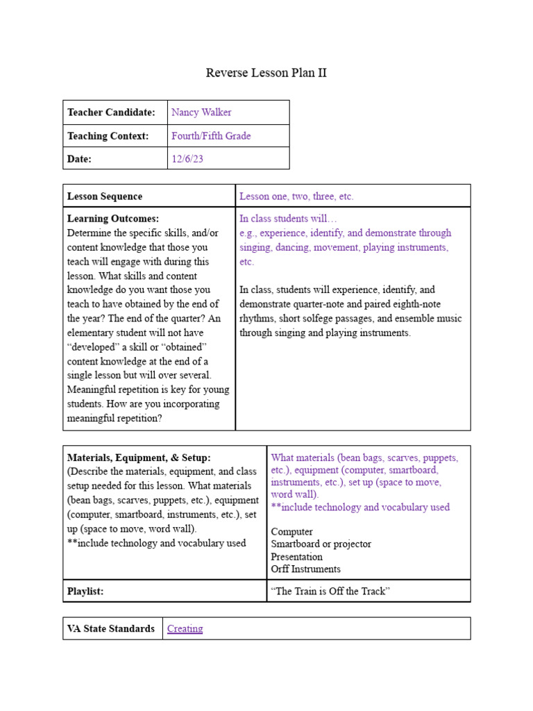MUED Lesson Plan II | PDF | Musical Compositions | Singing