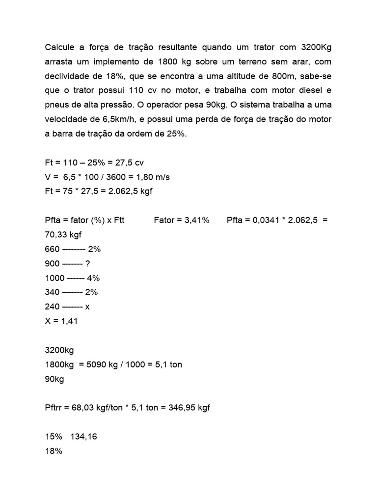 Calculo de Forca de Tracao Trator Acoplado | PDF