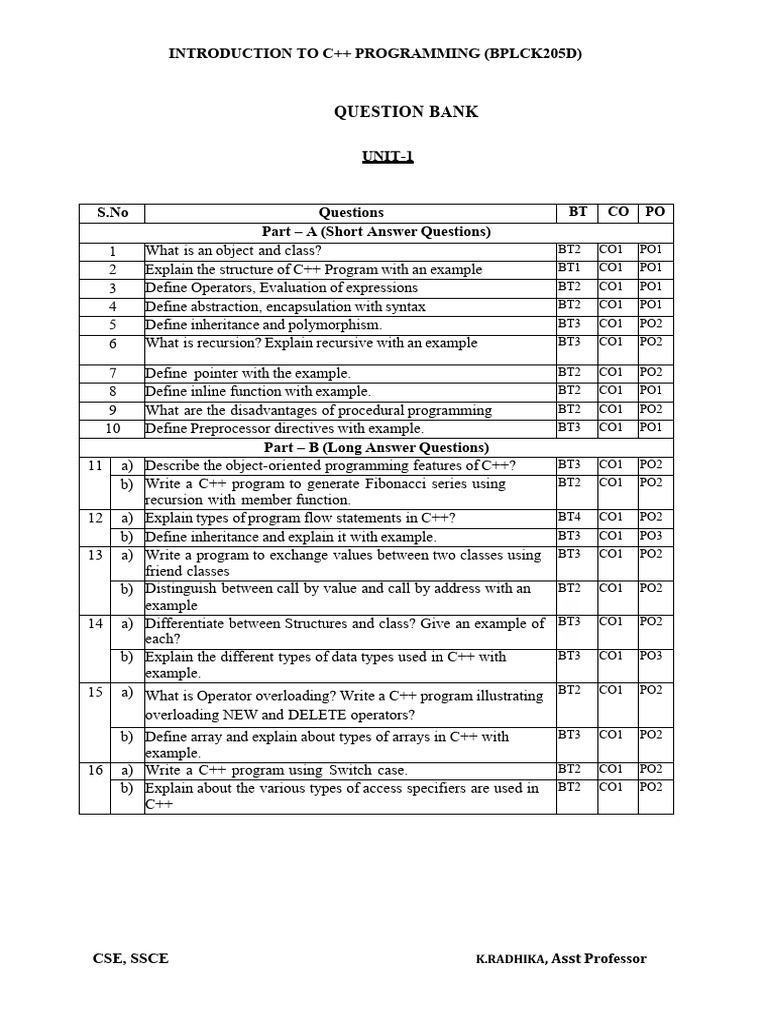 Question Bank C++ | PDF | C++ | Class (Computer Programming)