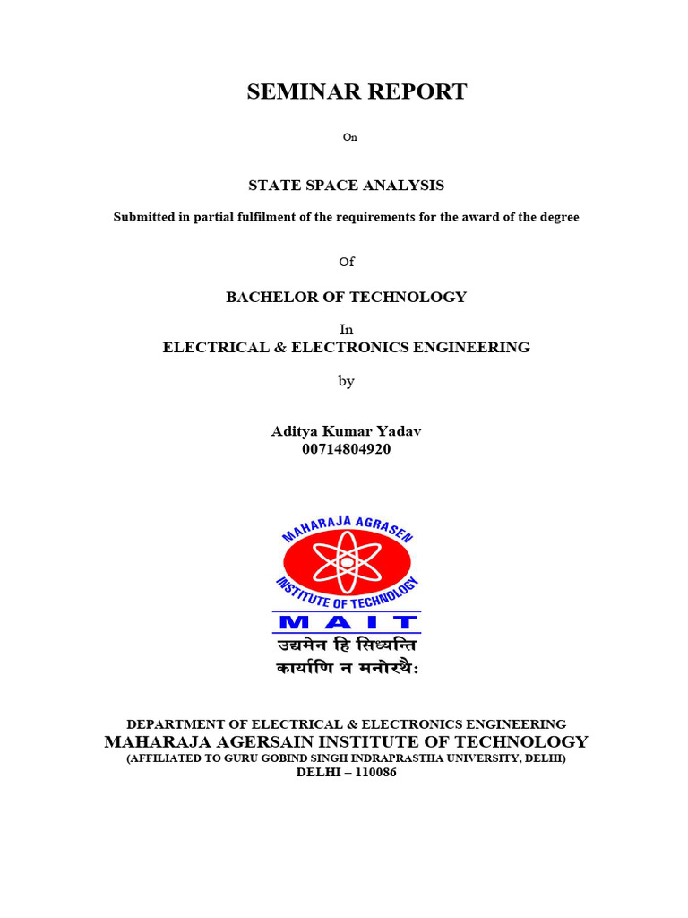 Seminar Report Aditya Kumar Yadav | PDF | Control Theory | Matrix ...