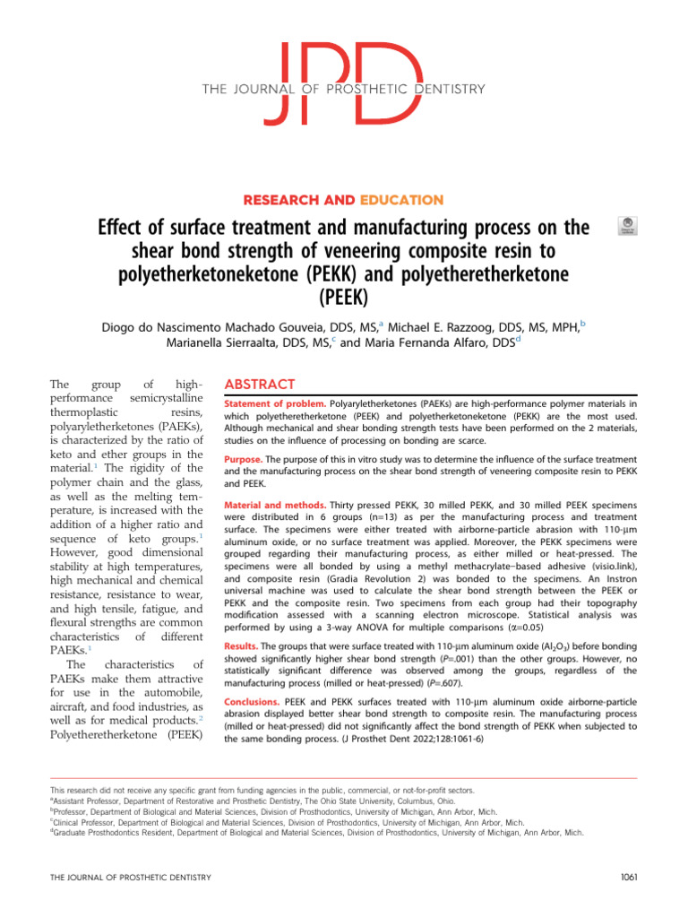 Surface Treatment of Pekk | PDF | Composite Material | Dental Implant
