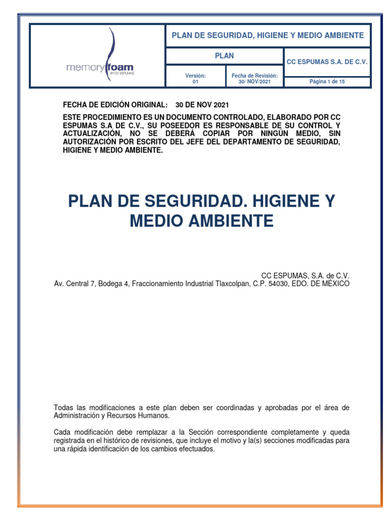 Plan de Seguridad Higiene y Medio Ambiente | PDF | Defensa Civil | Residuos