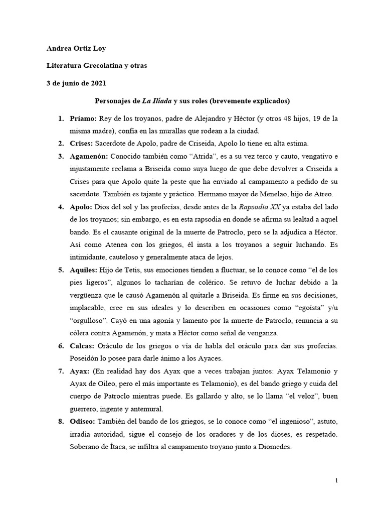 Personajes de La Ilíada y Sus Roles | PDF | Héctor | Aquiles