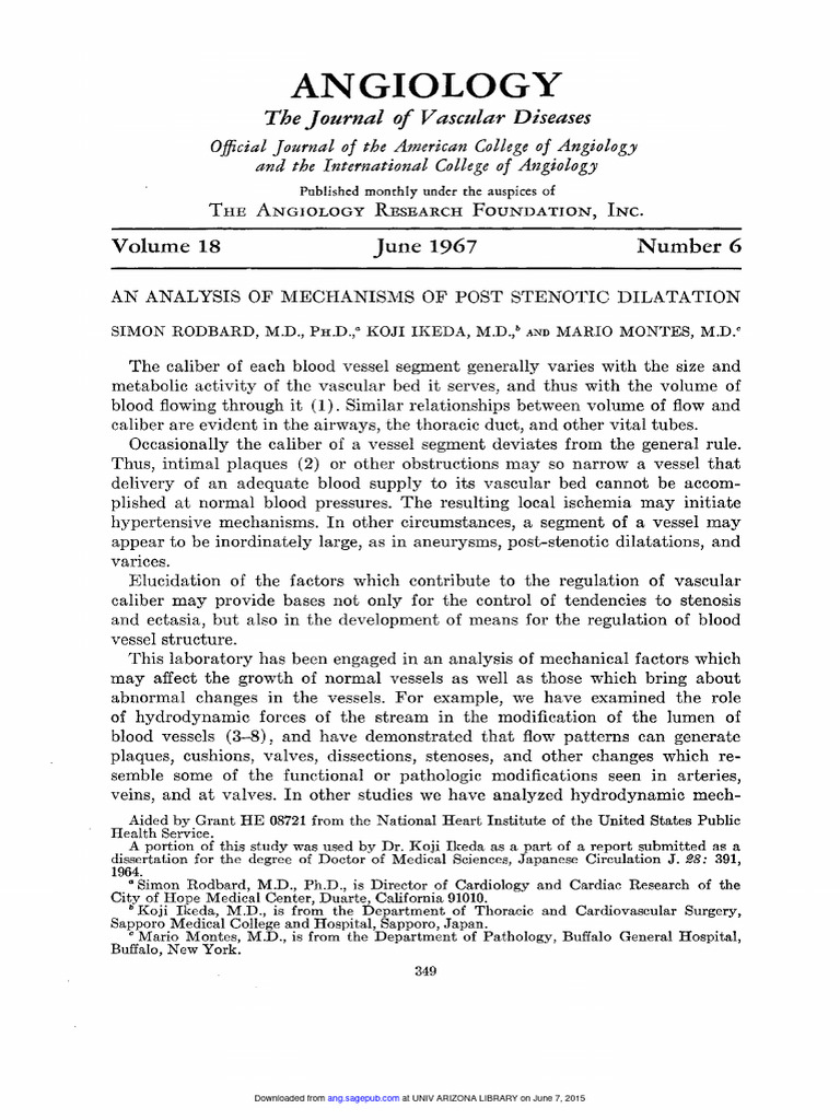 An Analysis of Mechanisms of Post Stenotic Dilatation | PDF | Blood ...