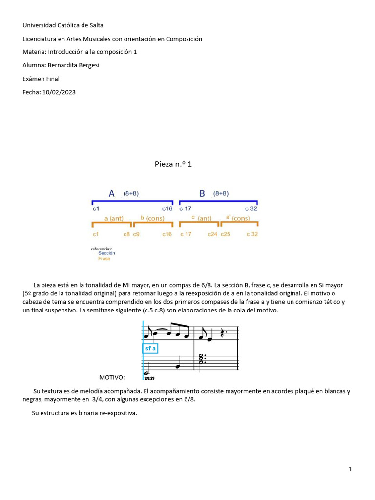 Pieza N.º 1 | PDF | Composiciones Musicales | Elementos de la música