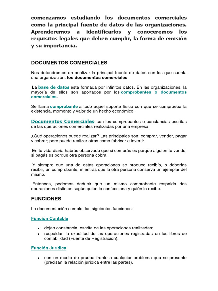 Funciones y Tipos de Documentos Comerciales | PDF | Cheque | Bancos