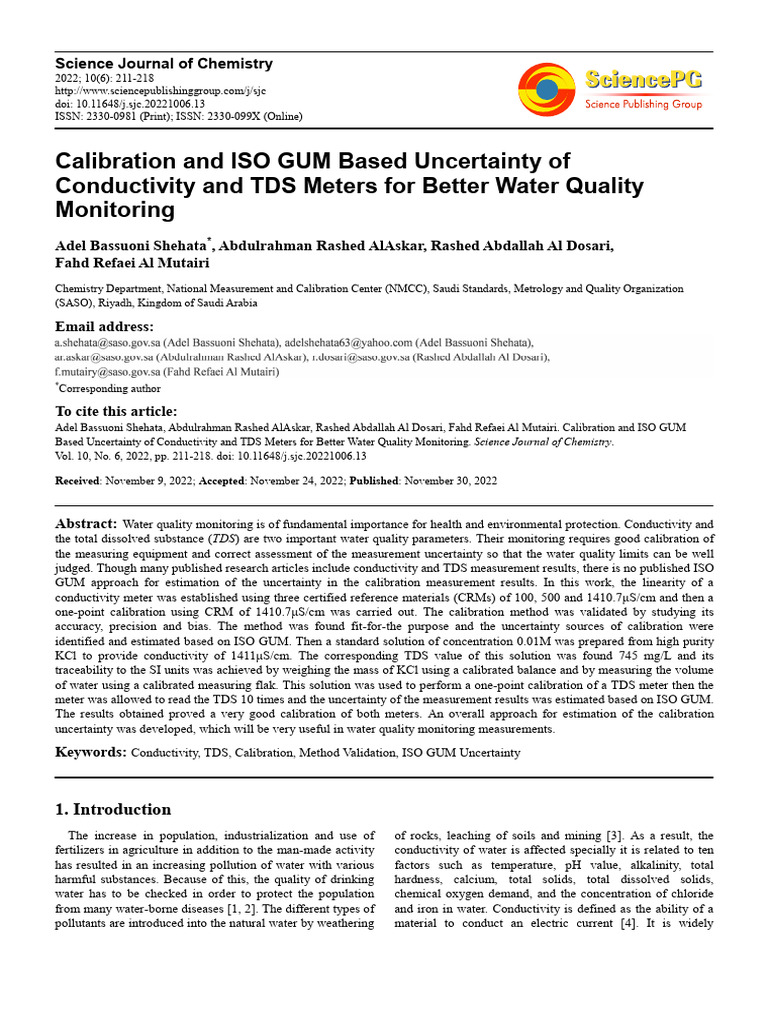 ISO GUM Uncertainty in Conductivity Calibration | PDF | Calibration ...
