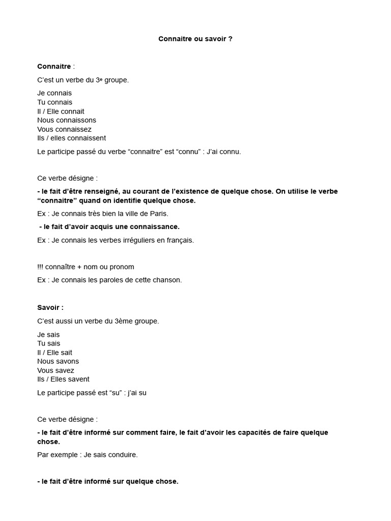 Différence entre connaître et savoir | PDF