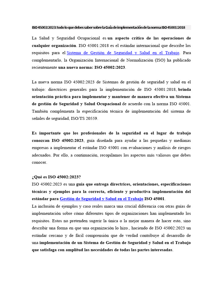 Guía ISO 45002:2023 para Implementación | PDF | Organización ...