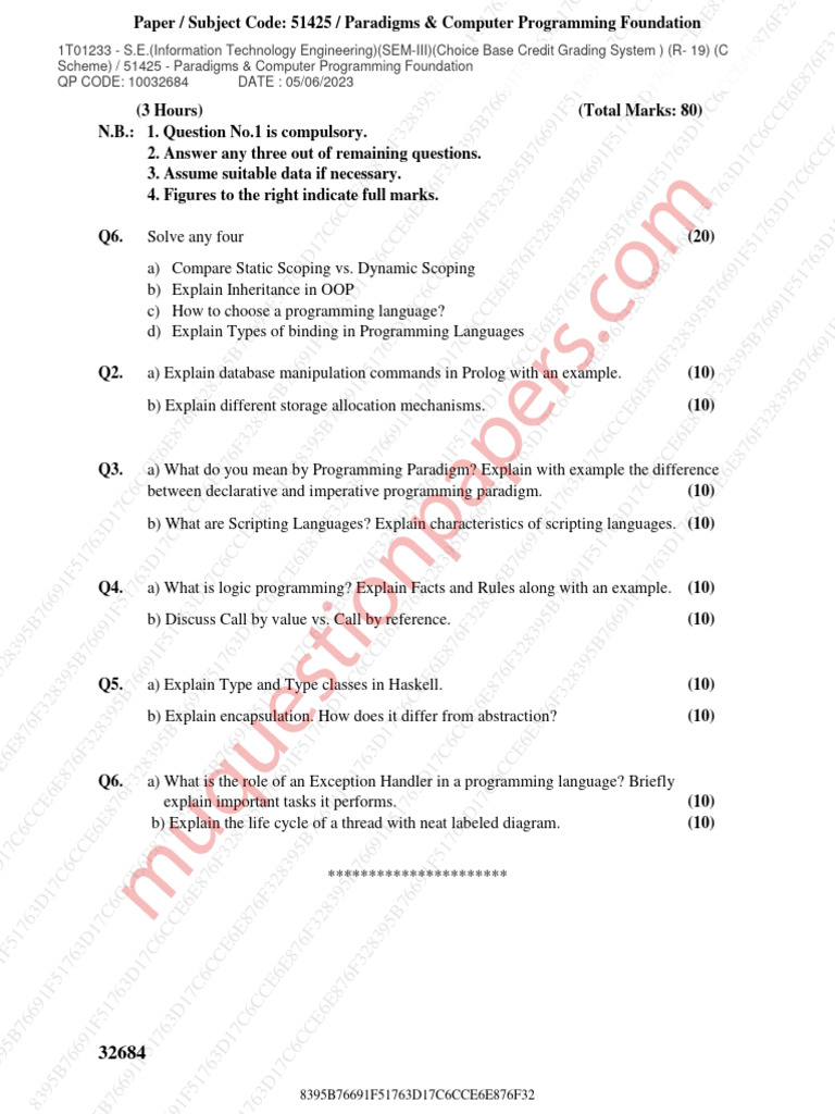 Be - Information Technology - Semester 3 - 2023 - May - Paradigms Computer Programming ...