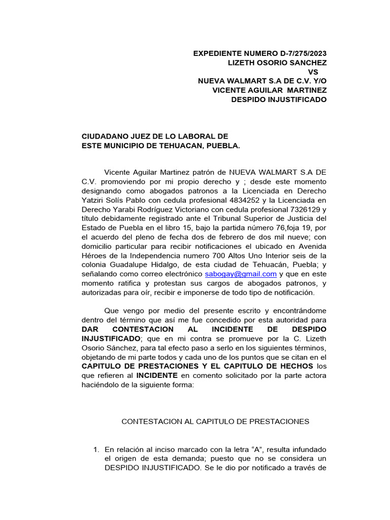 Contestación a Despido Injustificado | PDF
