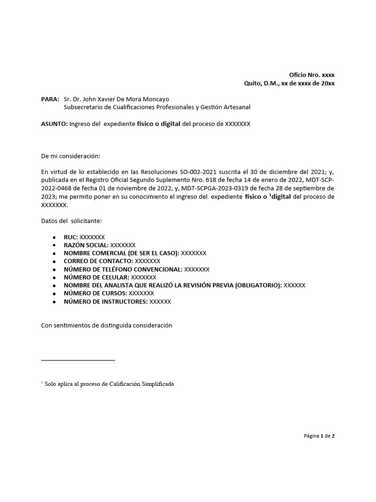 Formato Oficio Solicitud Ingreso Expediente Scpga | PDF