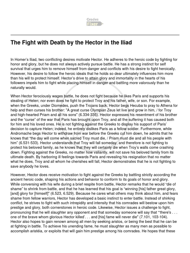 The Fight With Death by The Hector in The Iliad | PDF | Hector | Iliad