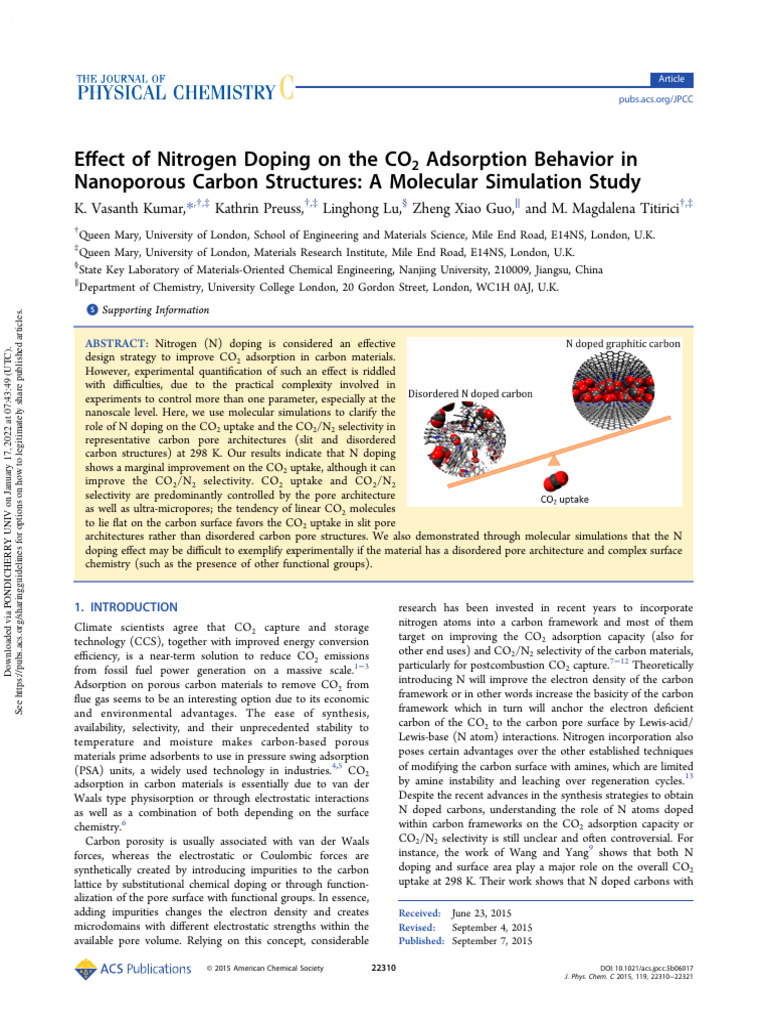 Effect of Nitrogen Doping On The CO2 Adsorption Behavior in Nanoporous Carbon Structures A ...