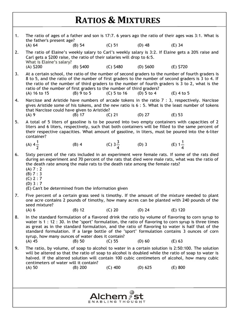 Ratios & Mixtures | PDF | Mixture | Water