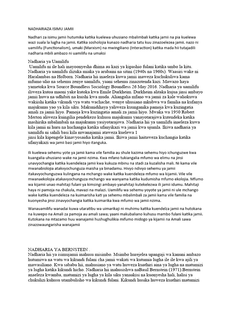 NADHARIAZA ISIMU JAMII Kisw 413 | PDF