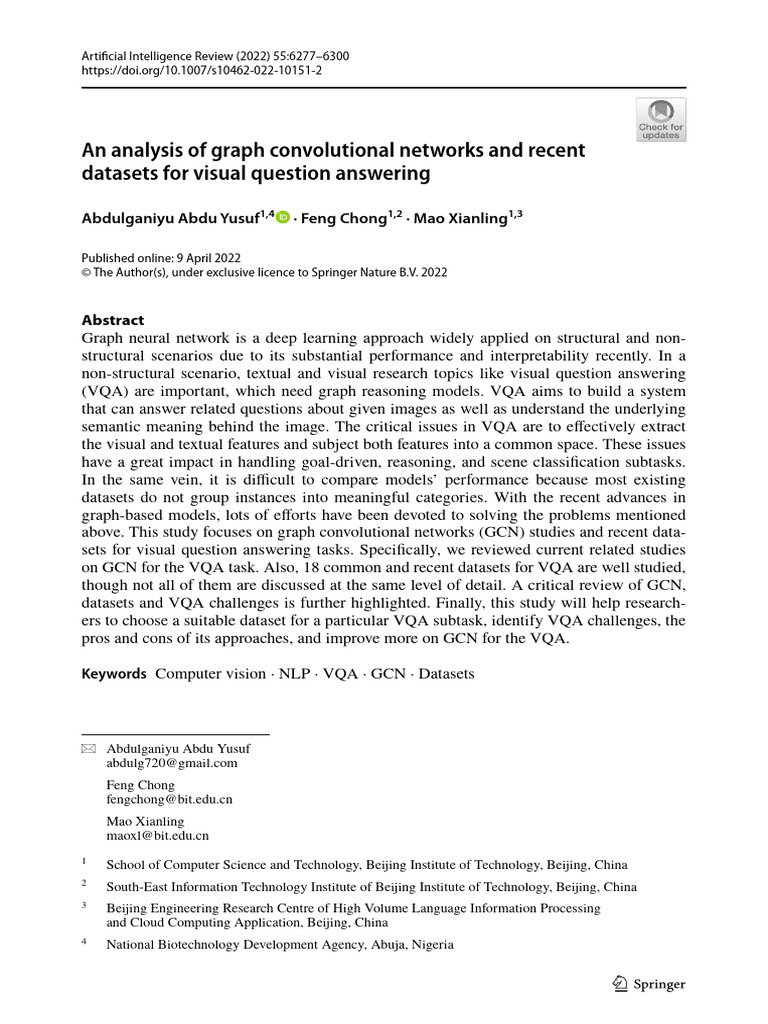 An Analysis of Graph Convolutional Networks and Recent Datasets For Visual Question Answering ...